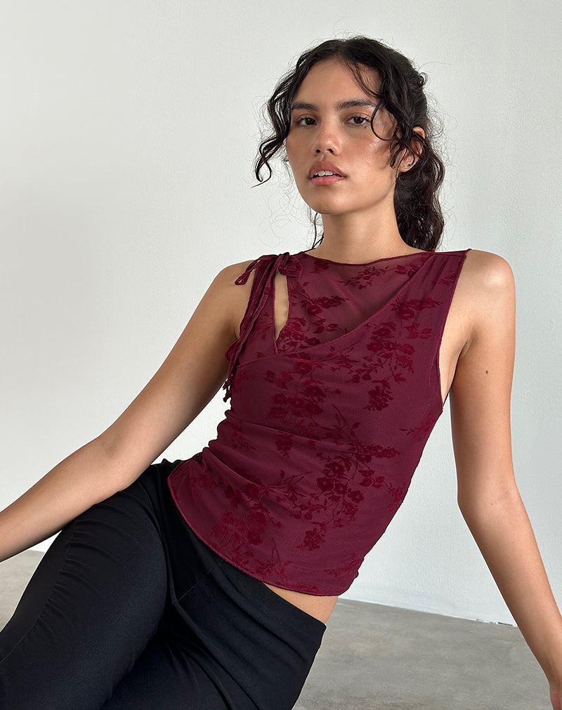 Maroon Red Flower Botanical Vest Top| Moni – motelrocks-com-us