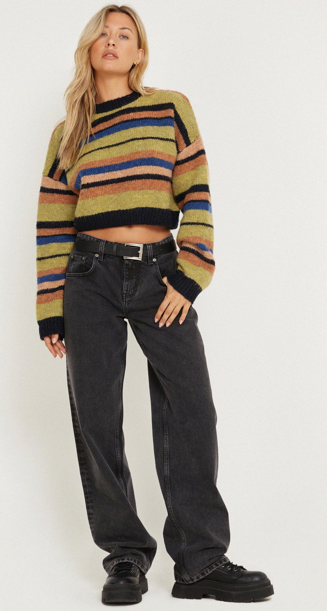 Mixed Stripe Cropped Knit Jumper| Munella – motelrocks-com-us