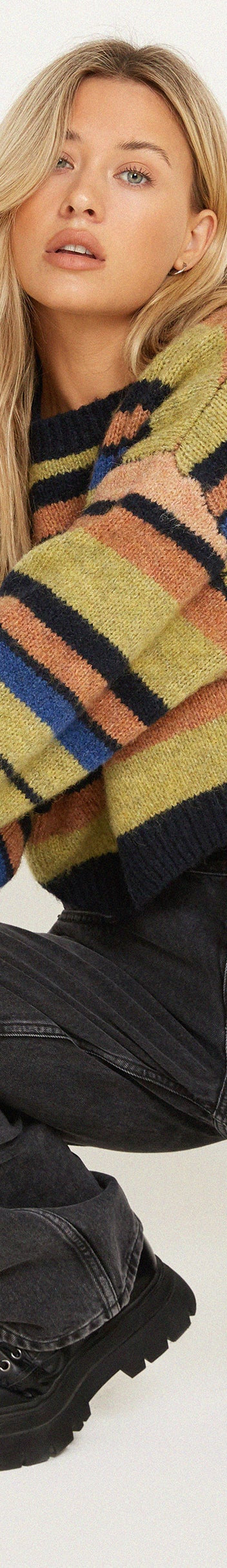 Mixed Stripe Cropped Knit Jumper| Munella – motelrocks-com-us