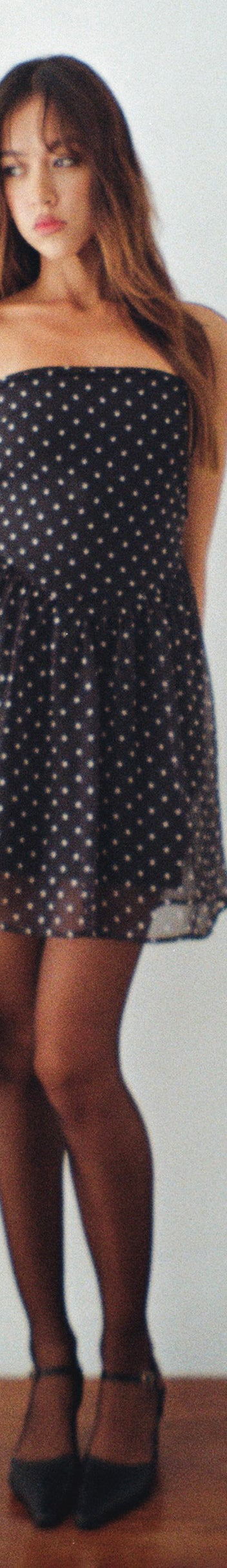 Polka Black Chiffon Bandeau Mini Dress | Murni – motelrocks-com-us