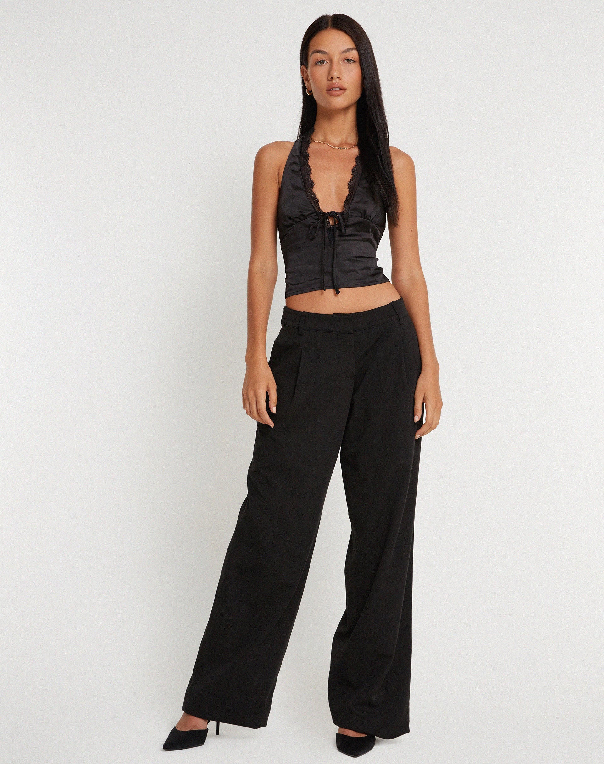 Satin Black Lace Halterneck Top Mutsuki Motelrocks com us Satin Black Lace Halterneck Top Mutsuki Motelrocks com us