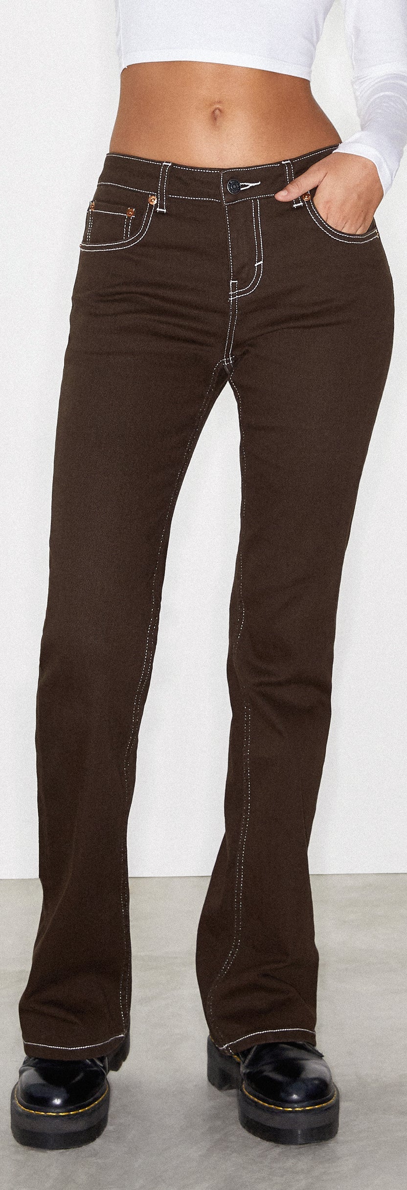 Chocolate Brown Denim Flared Bootcut Jeans | Low Rise Bootleg ...