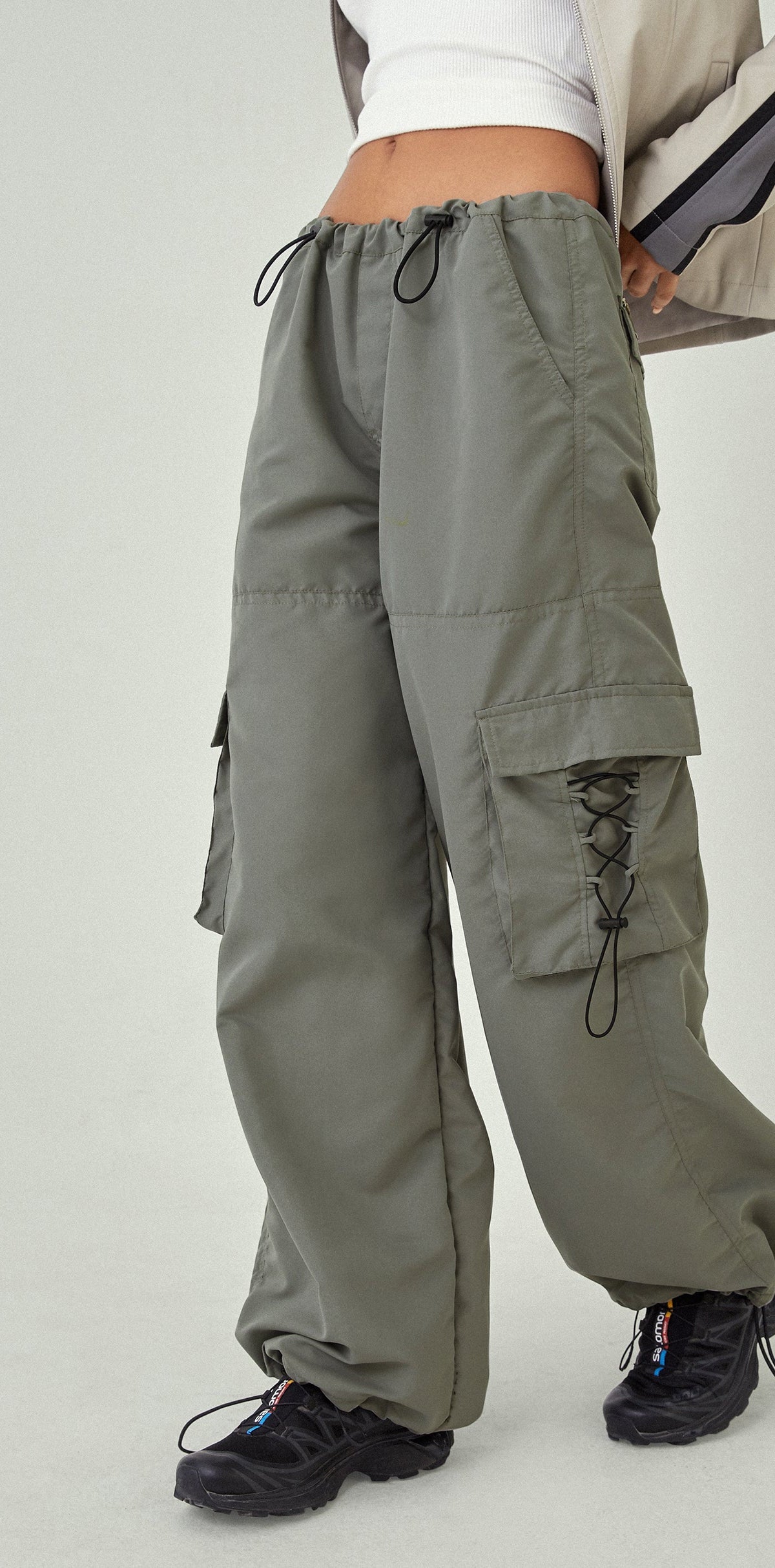 Light Grey Toggle Detail Cargo Trousers | Fabio – motelrocks-com-us