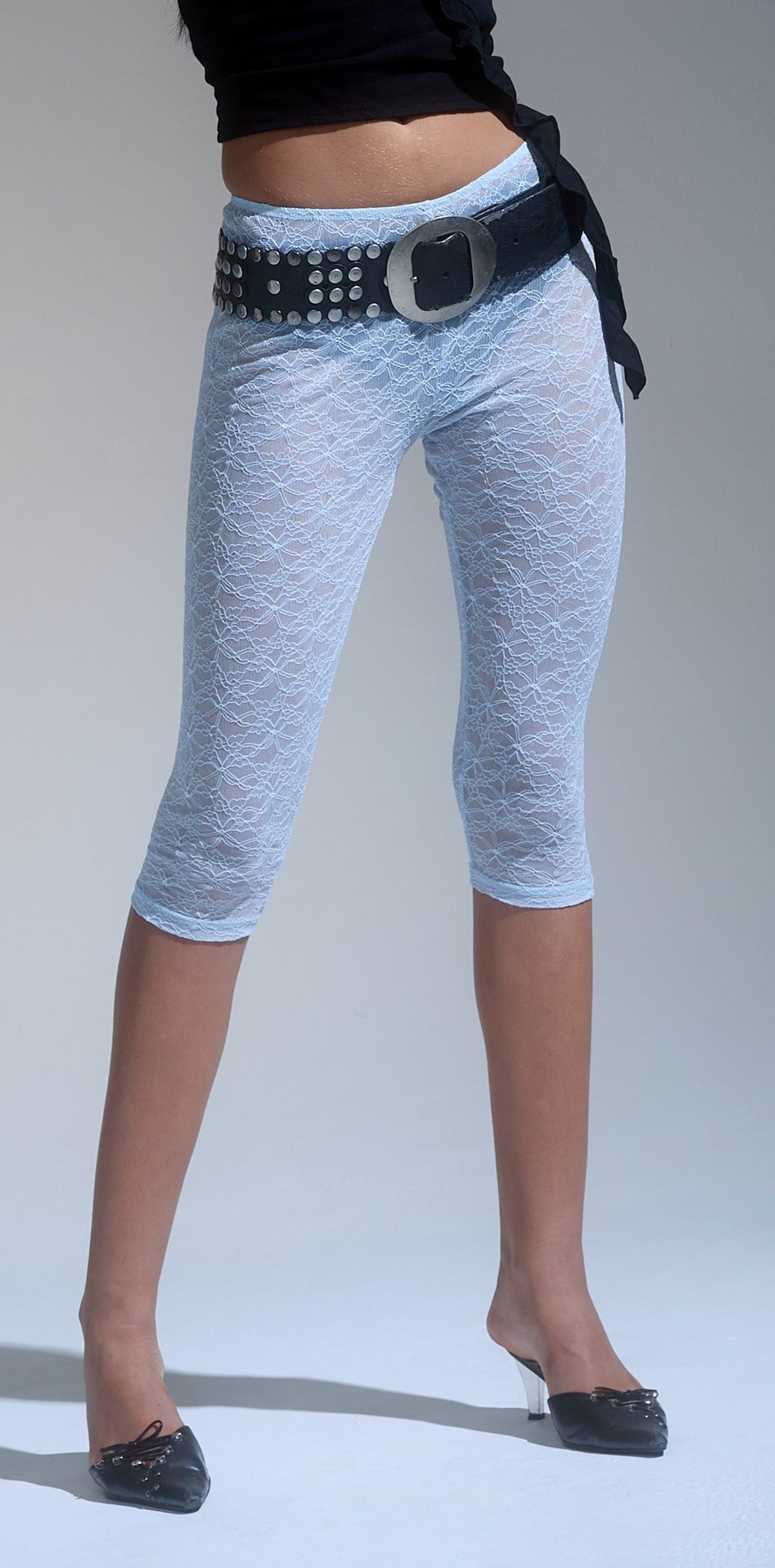 Lace Baby Blue Cropped Capri Trouser | Kalima – motelrocks-com-us