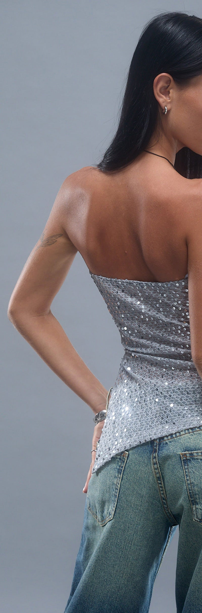 Sequin Knit Silver Bandeau Top | Brilia – motelrocks-com-us