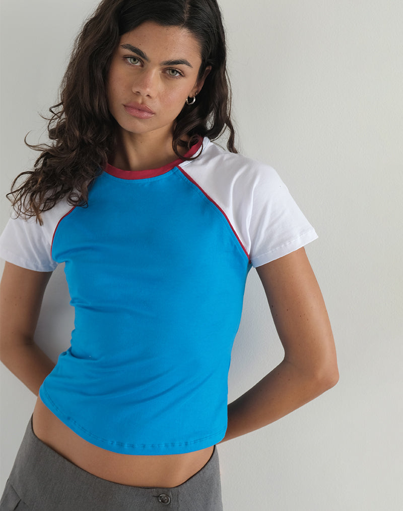 Aqua Blue with Red Binding Racer Top | Nagita – motelrocks-com-us