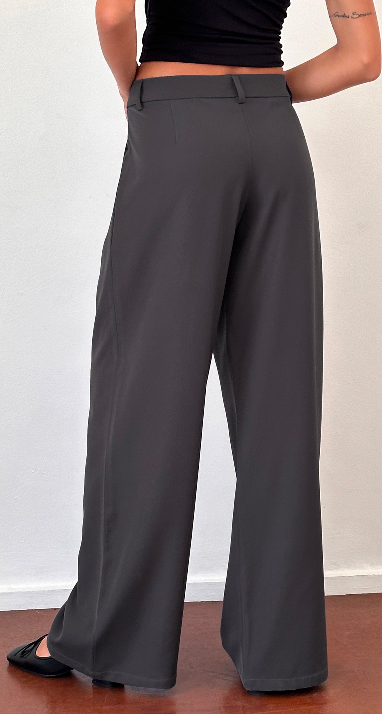 Dark Charcoal Wide Leg Tailored Trouser | Nailaka – motelrocks-com-us