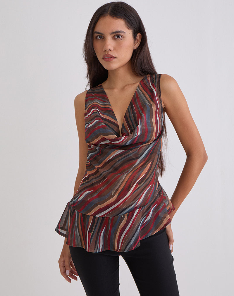 70's Shadow Stripe Chiffon Draped Cowl Top | Nakiya – motelrocks-com-us