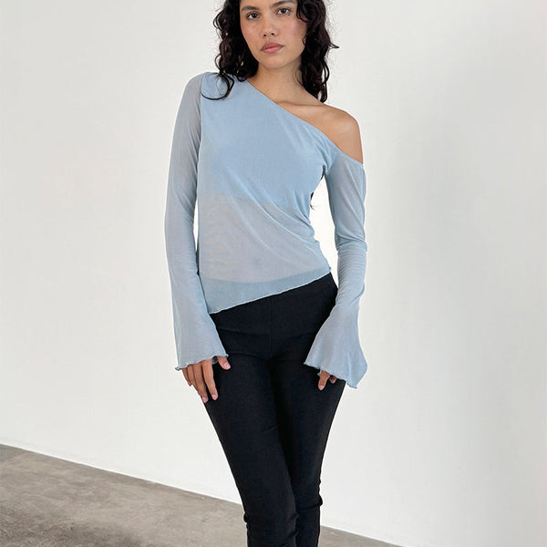 Light Blue Mesh Asymmetric Long Sleeve Top | Narcissa – motelrocks-com-us