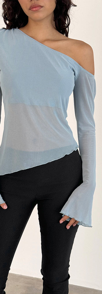 Light Blue Mesh Asymmetric Long Sleeve Top | Narcissa – motelrocks-com-us
