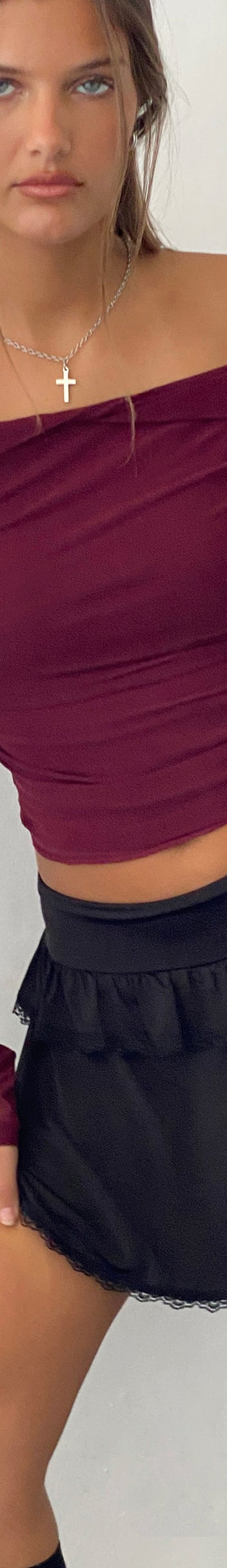 Maroon Mesh Bardot Top | Nauri – motelrocks-com-us