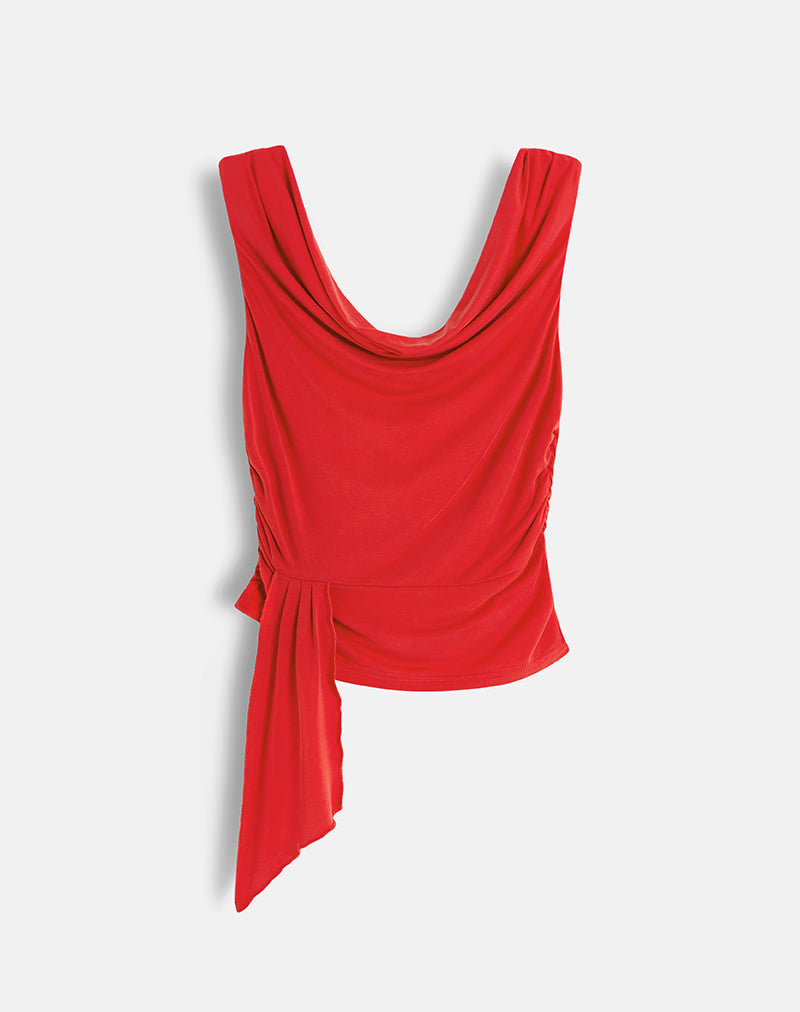 Red Cowl Neck V-back Drape Top | Neida – motelrocks-com-us