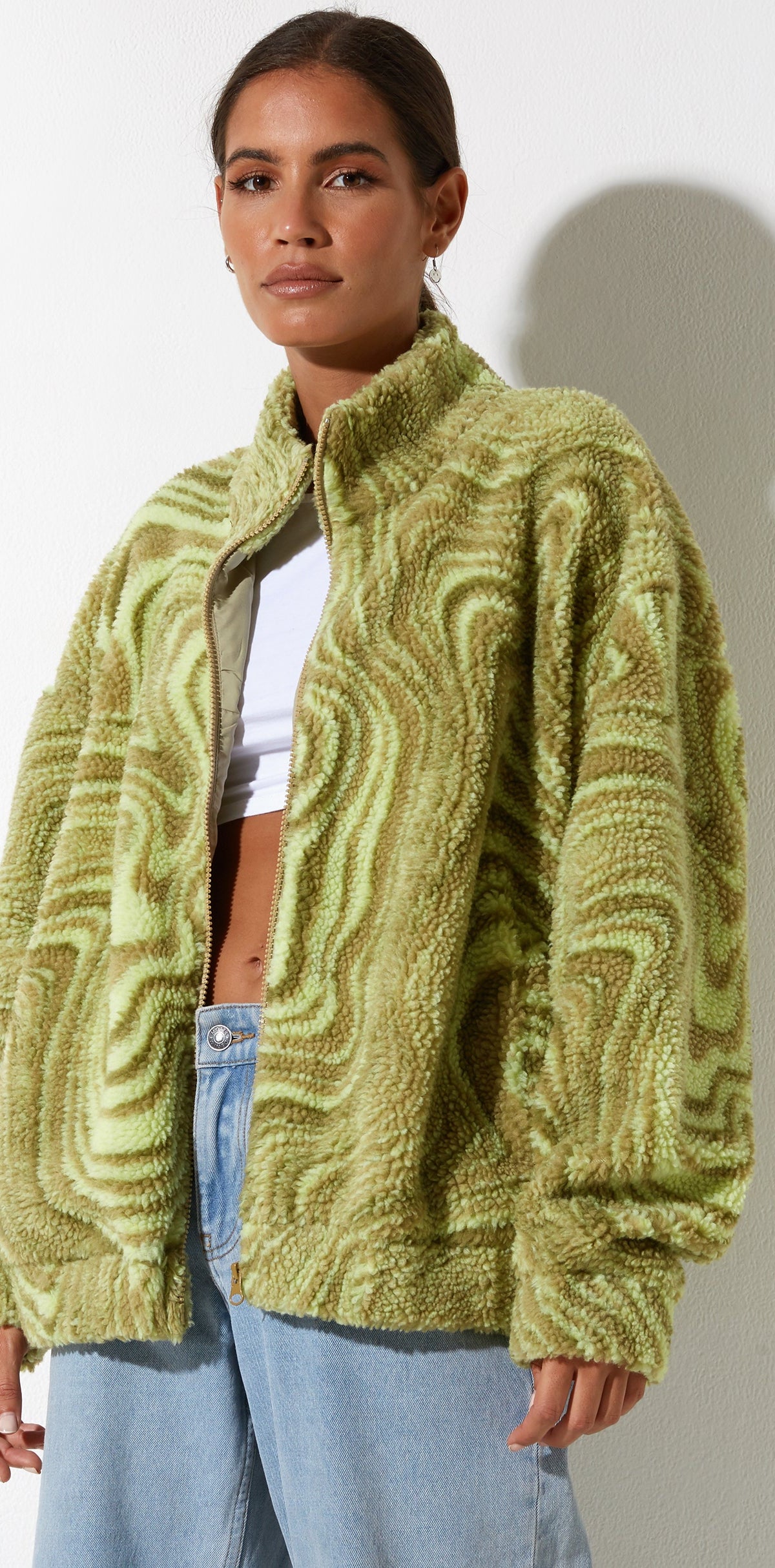 Green Ripple High Neck Zip Up Long Sleeve Jacket | Nereo – motelrocks ...