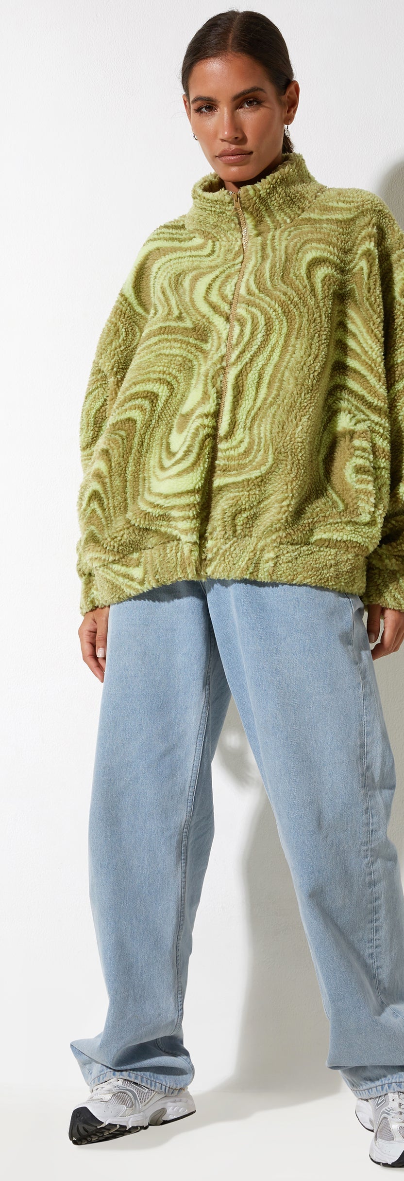 Green Ripple High Neck Zip Up Long Sleeve Jacket | Nereo – motelrocks ...