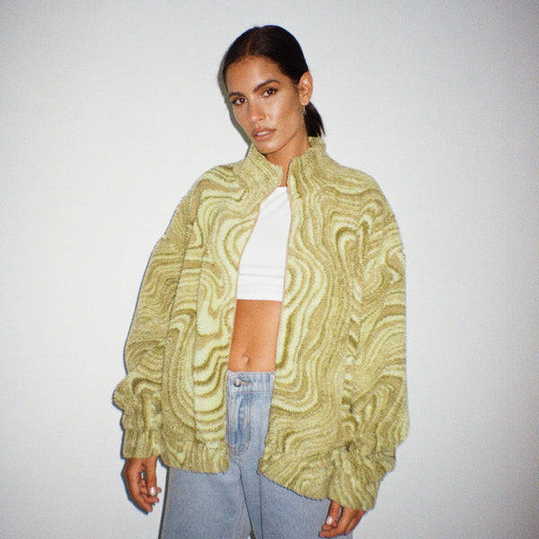 Green Ripple High Neck Zip Up Long Sleeve Jacket | Nereo – motelrocks ...