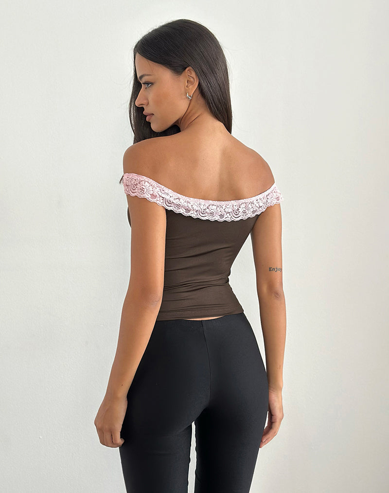 Brown and Pink Slinky Lace Top | Nesel – motelrocks-com-us