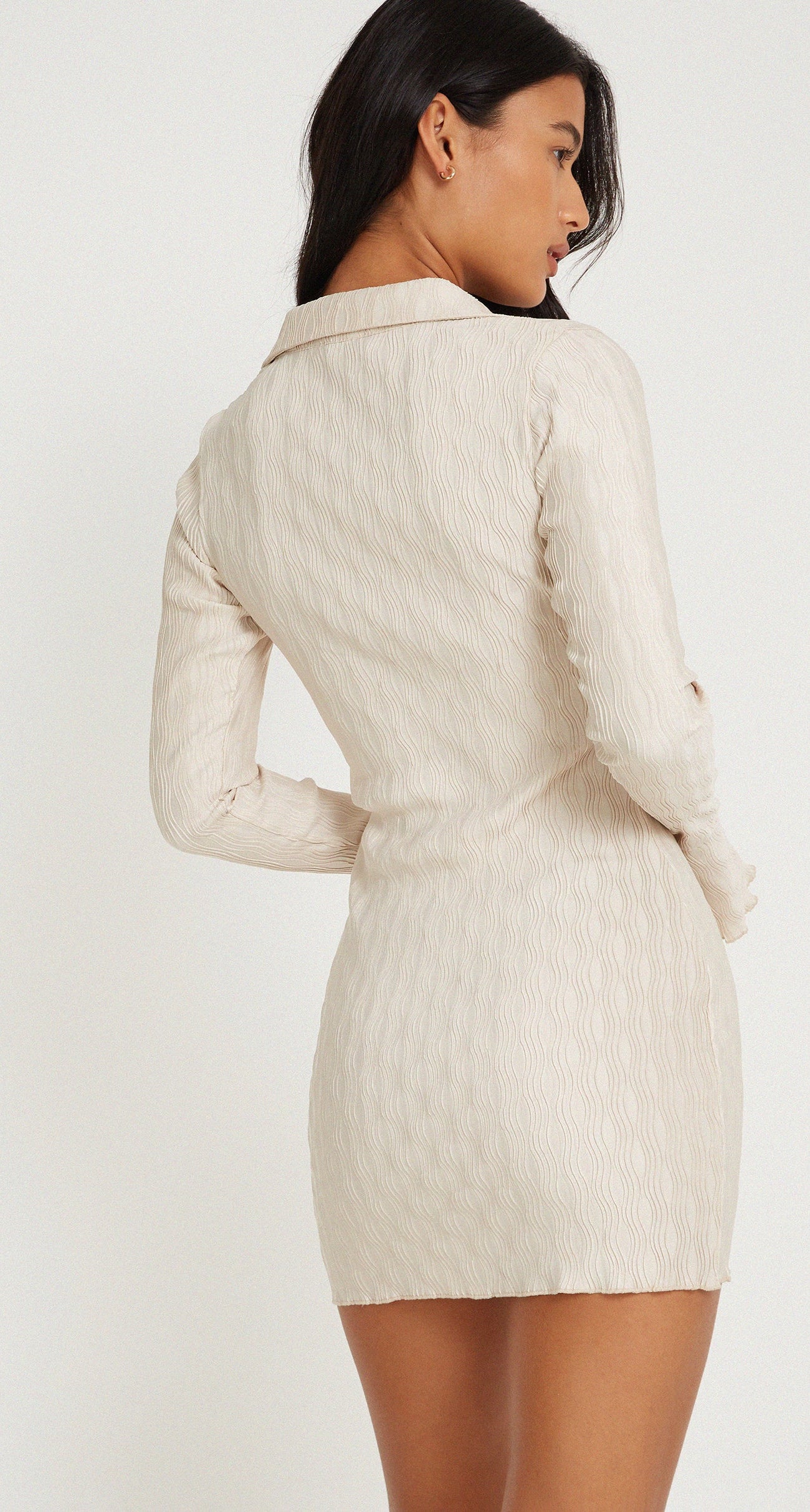Crinkle Beige Button Up Mini Dress | Nitara – motelrocks-com-us