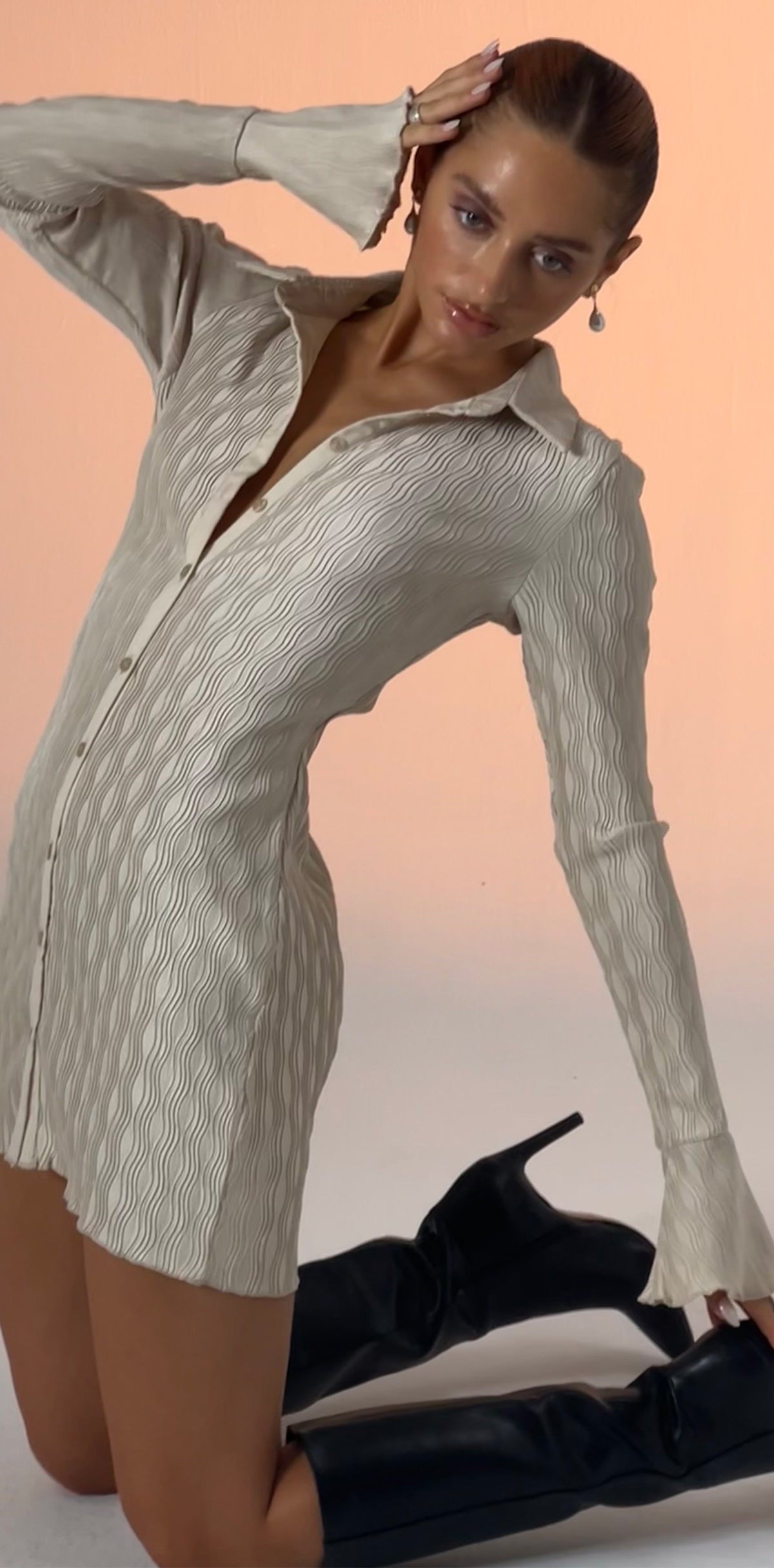 Crinkle Beige Button Up Mini Dress | Nitara – motelrocks-com-us