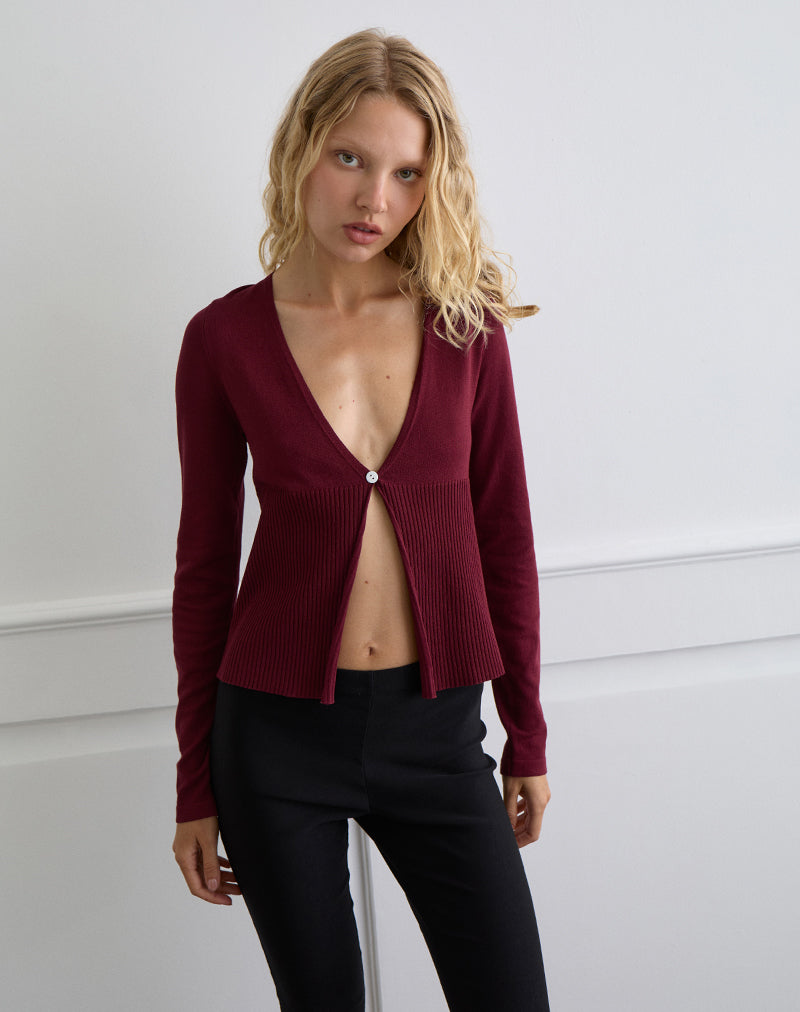 Burgundy Flared Long Sleeve Cardigan | Niyah – motelrocks-com-us