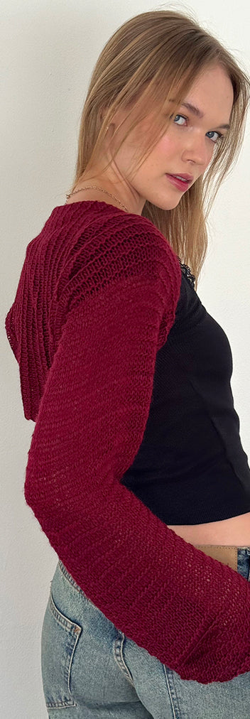 Burgundy Knitted Shrug Top | Nobila – motelrocks-com-us