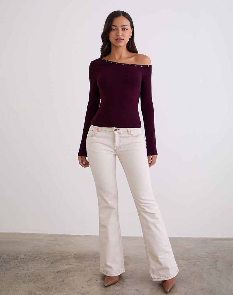 Red One Shoulder Eyelet Long Sleeve Top | Noraba – motelrocks-com-us