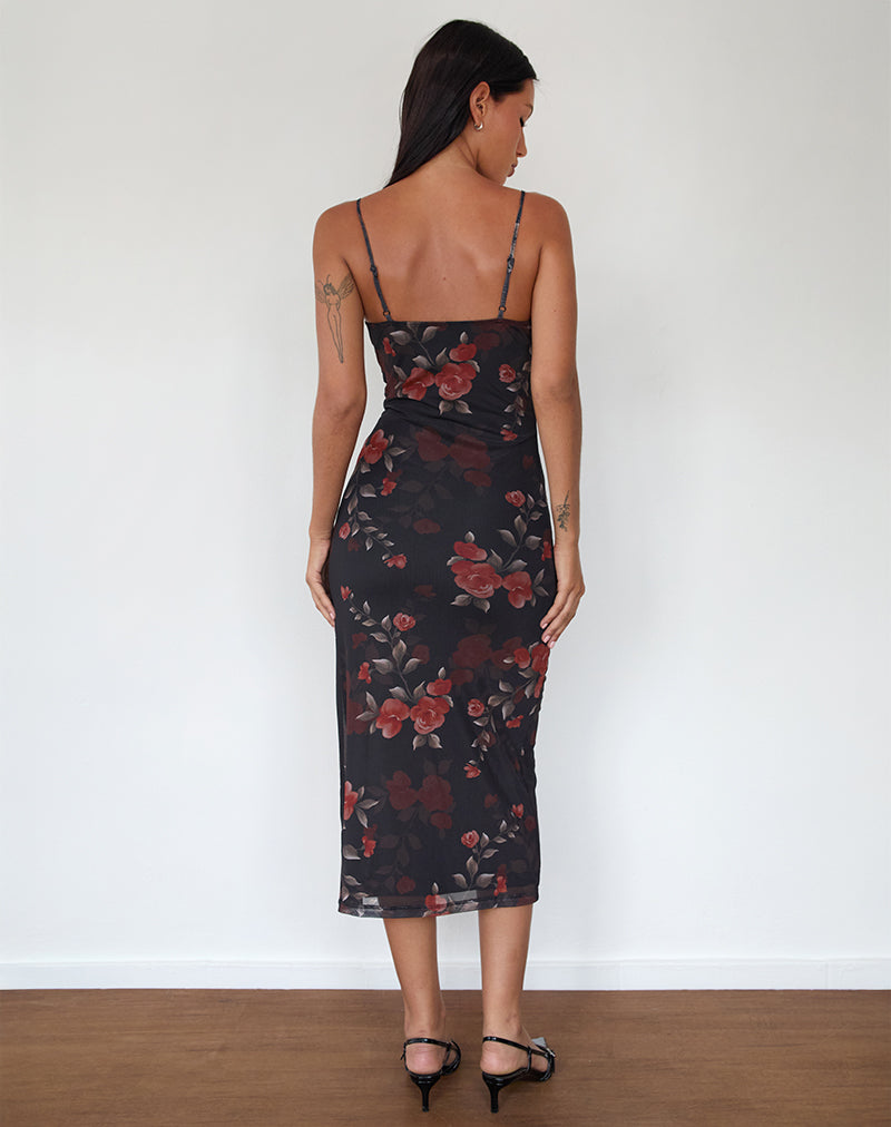 Black Rose Watercolour Mesh Midi Dress | Nori – motelrocks-com-us