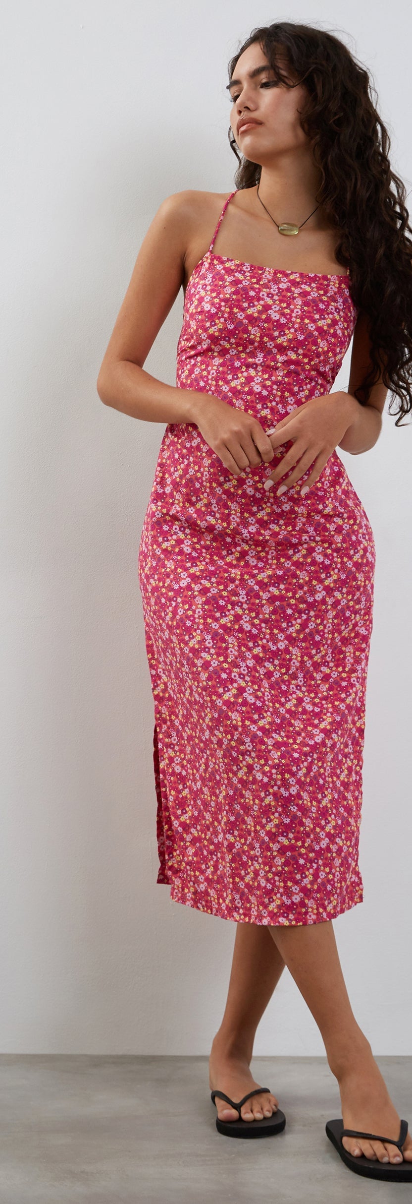Ditsy Floral Pink Midi Dress | Nosita – motelrocks-com-us