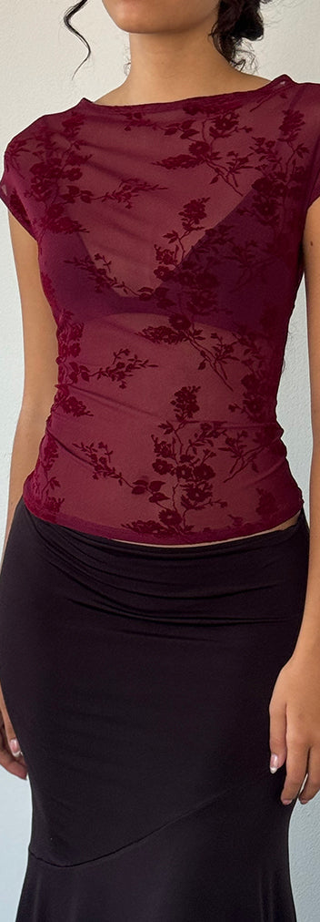 Maroon Botanical Flower Top | Nova – motelrocks-com-us