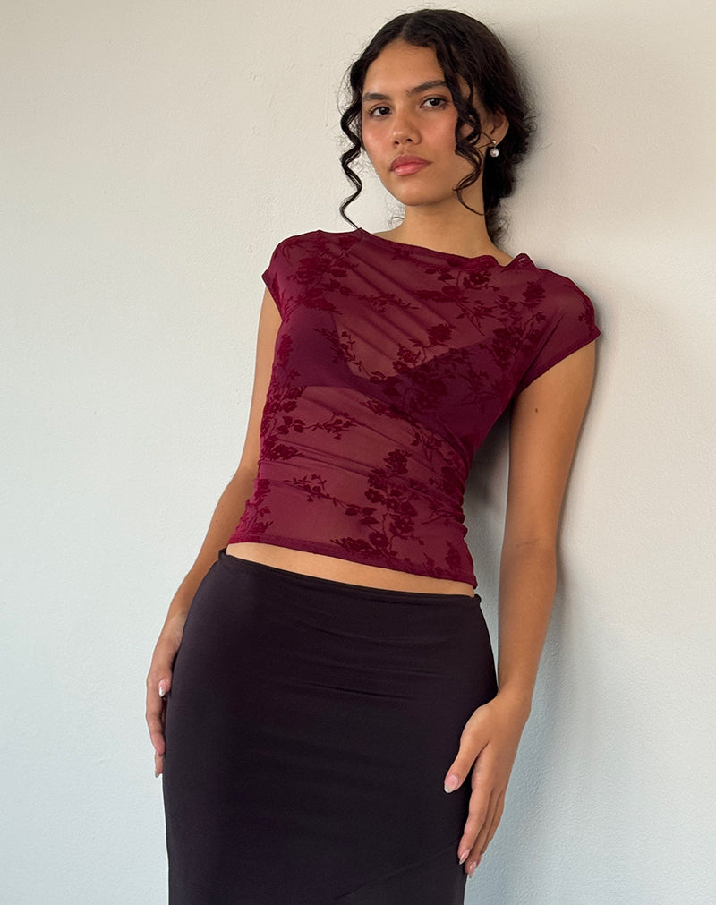 Maroon Red Botanical Flower Top | Nova – motelrocks-com-us