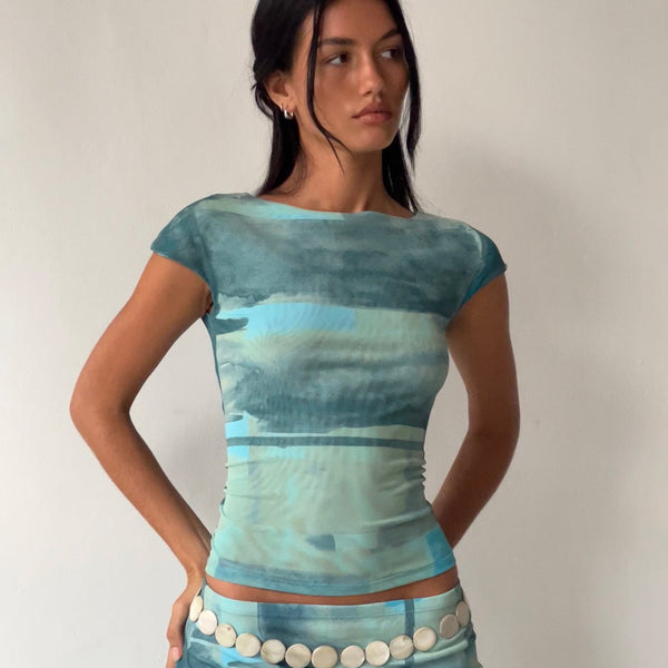 Green and Blue Brush Abstract Mesh Top | Motel X Jacquie Nova ...