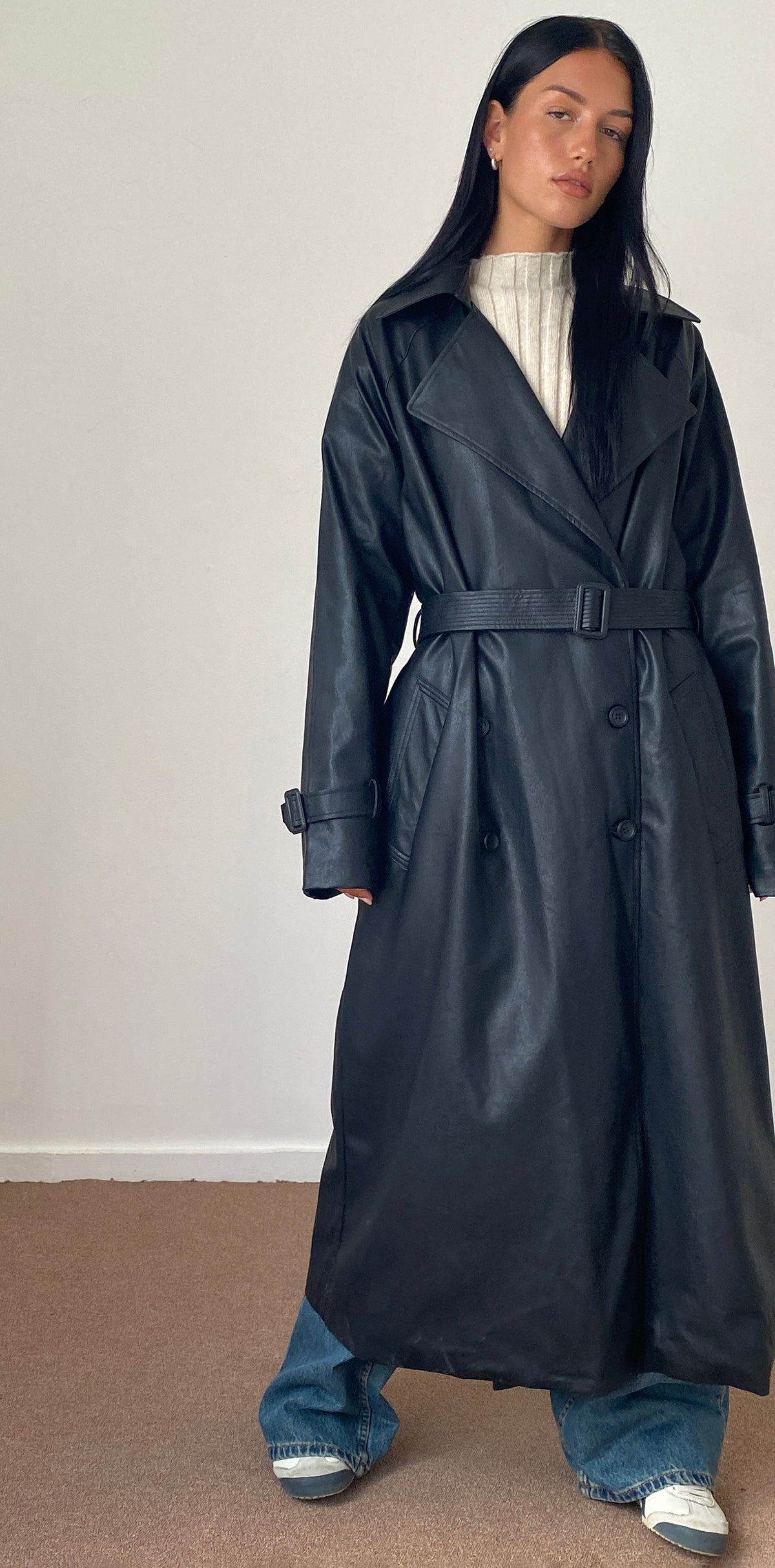 PU Black Double Breasted Trench Coat | Orcati – motelrocks-com-us