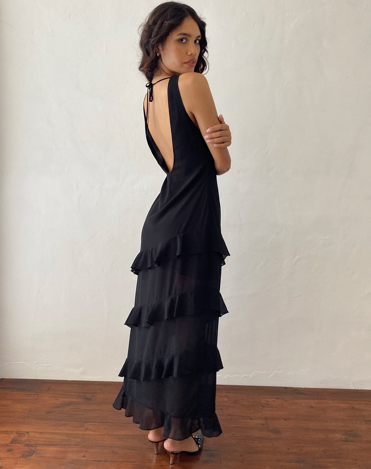 Black Ruffle Detail Maxi Dress | Otna – motelrocks-com-us