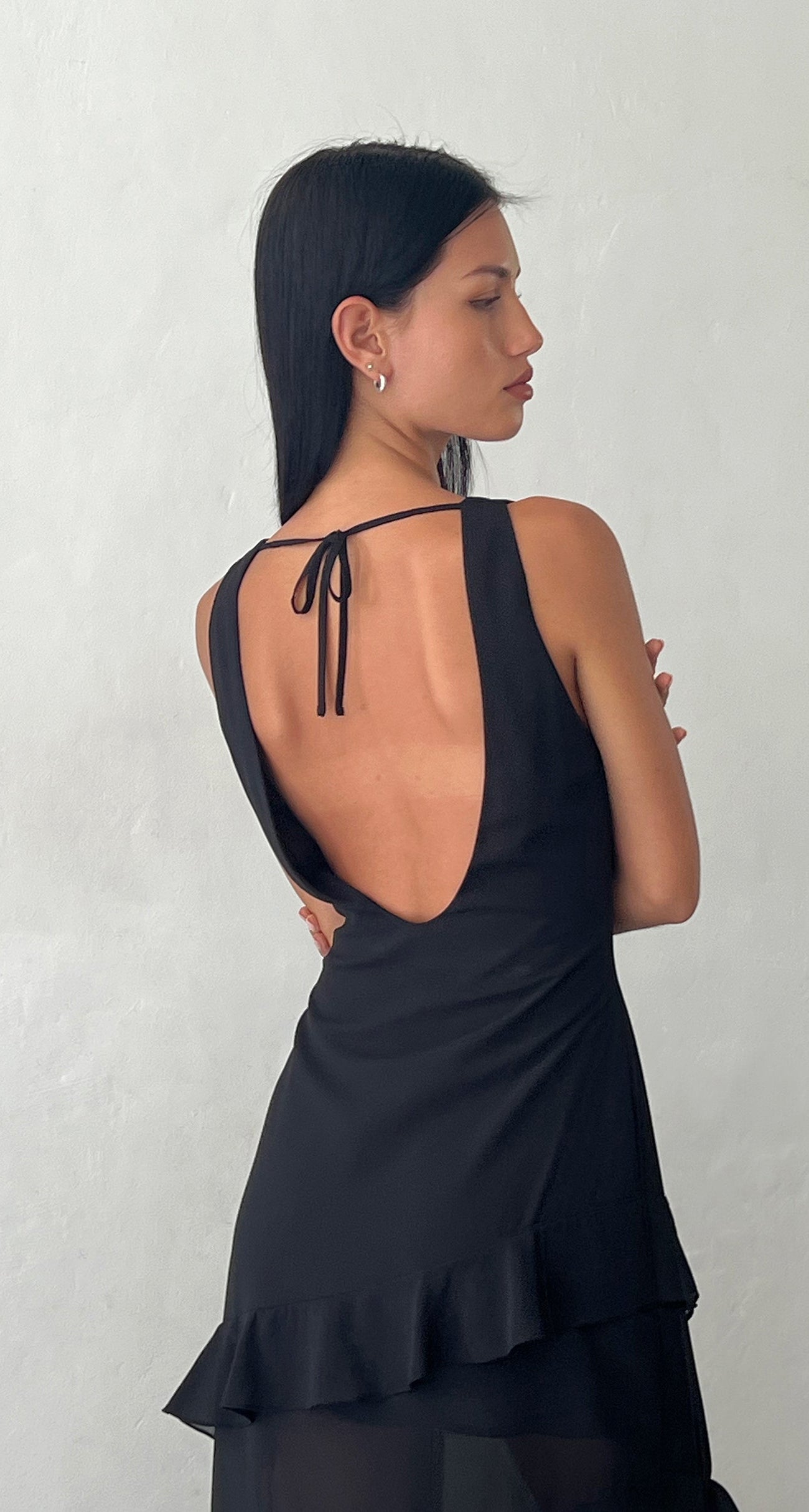 Black Ruffle Detail Maxi Dress | Otna – motelrocks-com-us