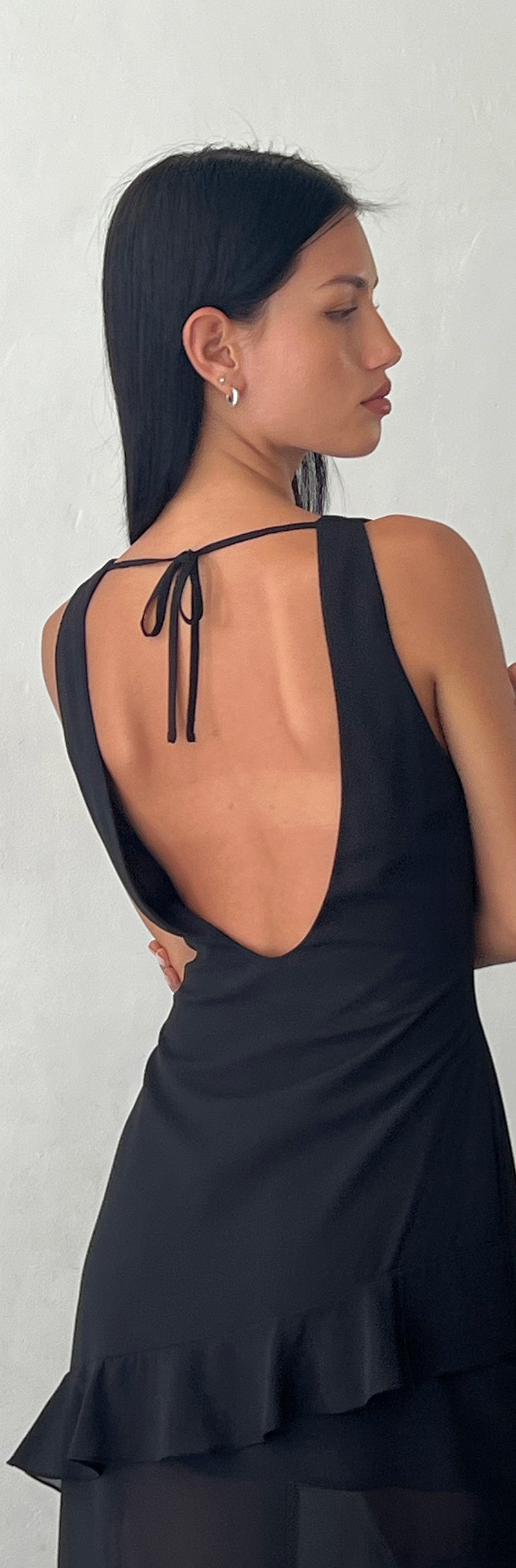 Black Ruffle Detail Maxi Dress | Otna – motelrocks-com-us