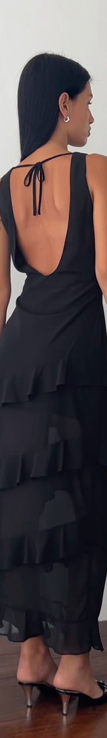 Black Ruffle Detail Maxi Dress | Otna – motelrocks-com-us