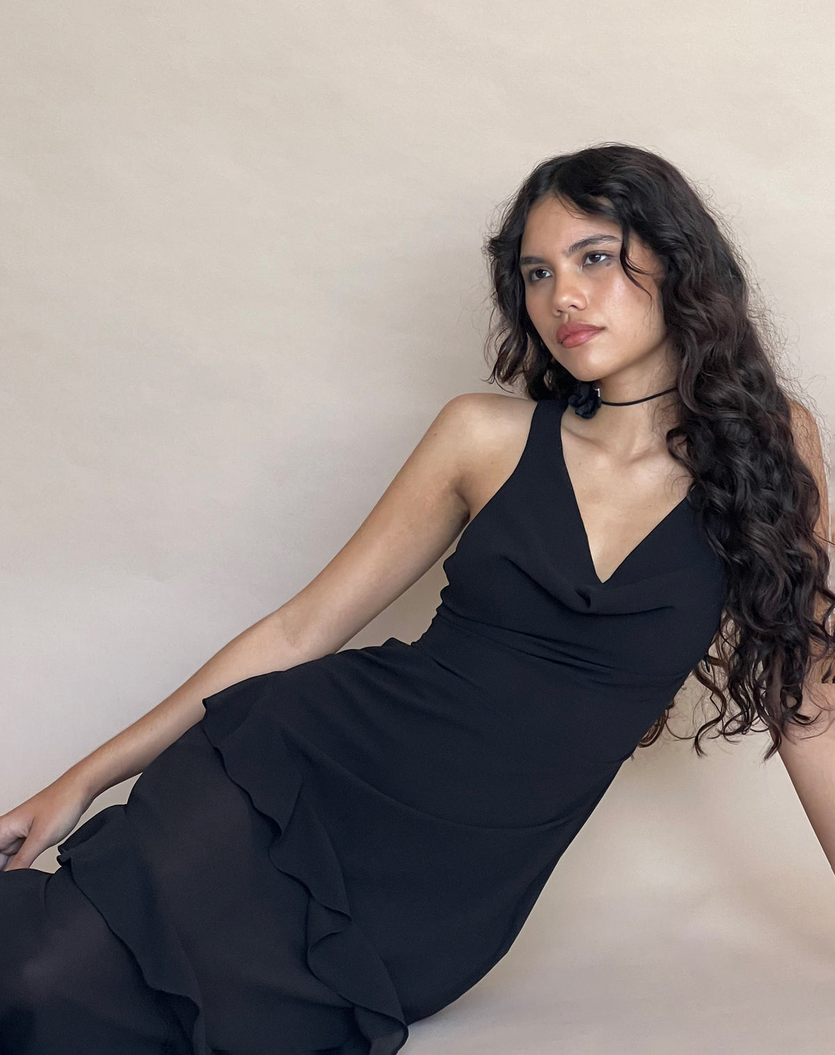 Black Ruffle Detail Maxi Dress | Otna – motelrocks-com-us