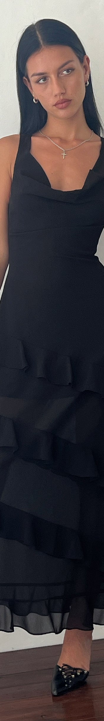 Black Ruffle Detail Maxi Dress | Otna – motelrocks-com-us