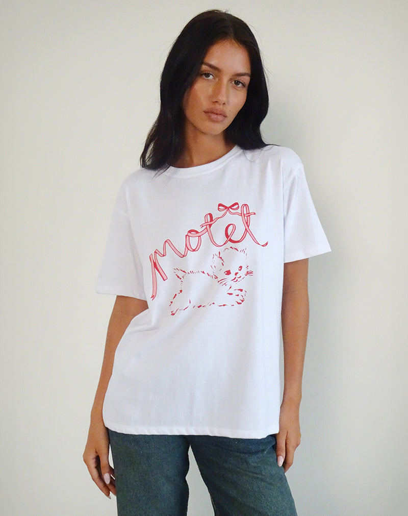 White Basic Tee with Kitty | Oversized – motelrocks-com-us