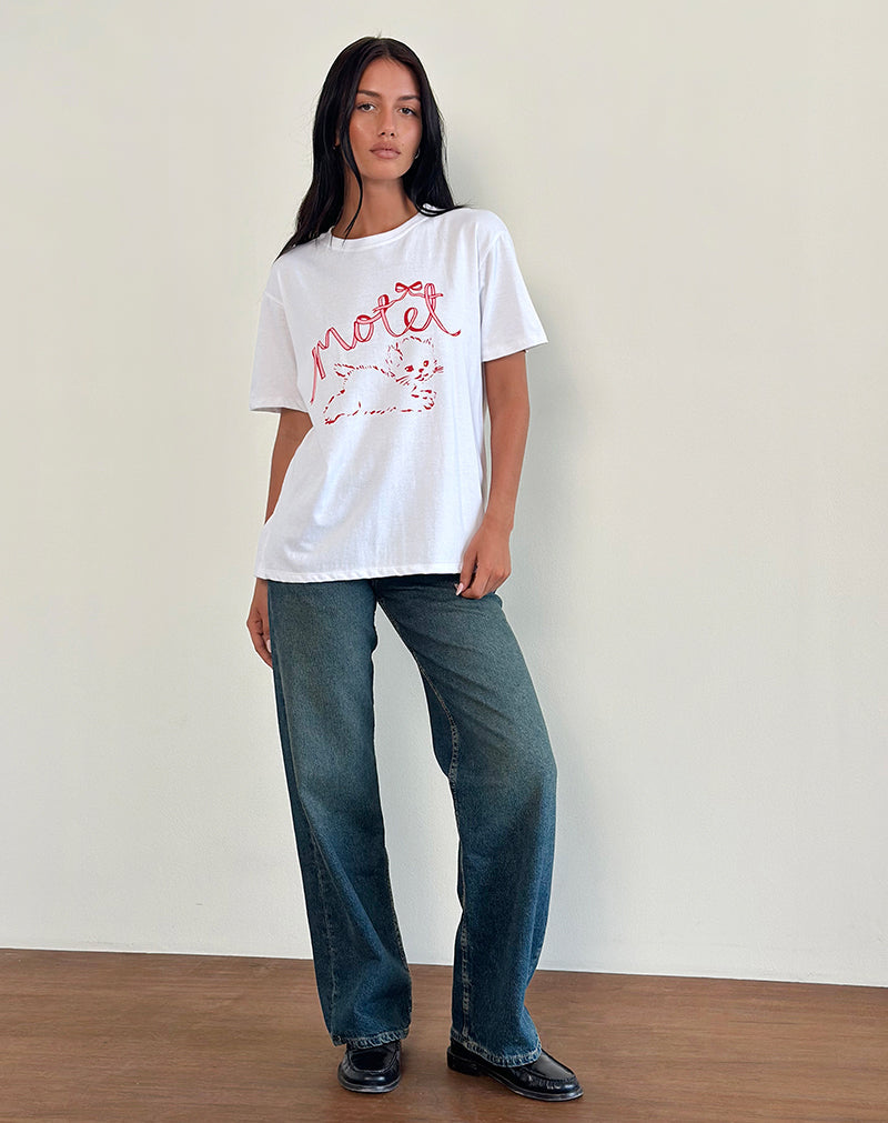 White Basic Tee with Kitty | Oversized – motelrocks-com-us