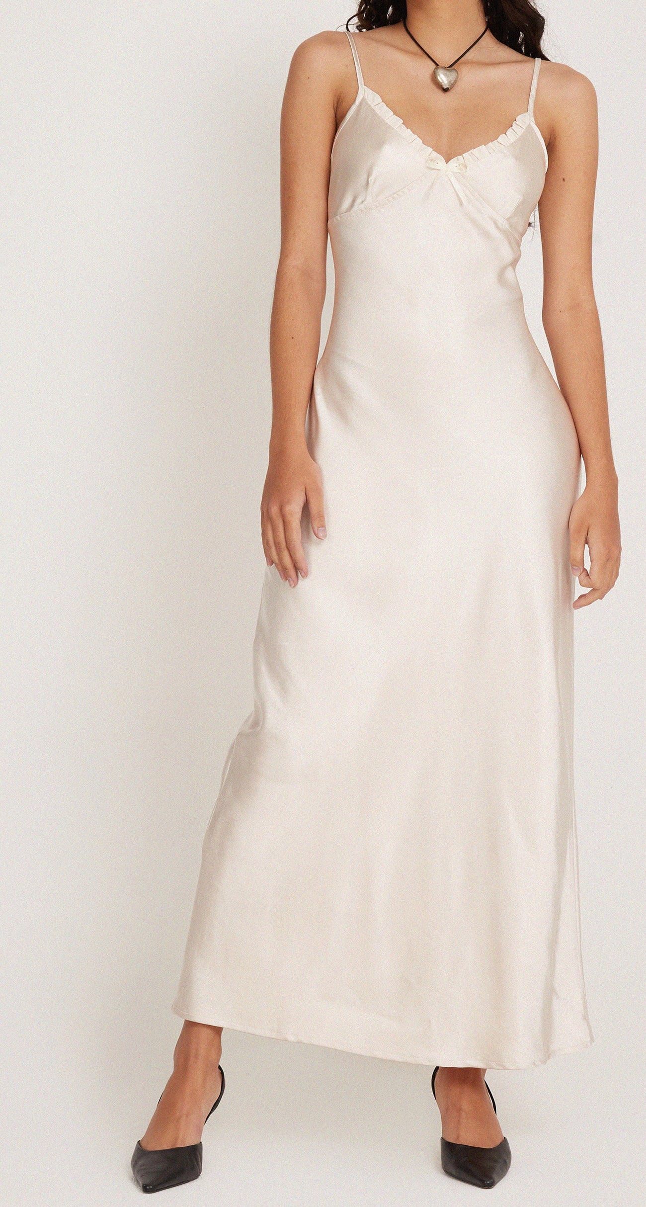 Satin Pearled Ivory Midi Dress | Padil – motelrocks-com-us