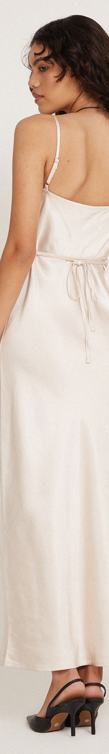 Satin Pearled Ivory Midi Dress | Padil – motelrocks-com-us