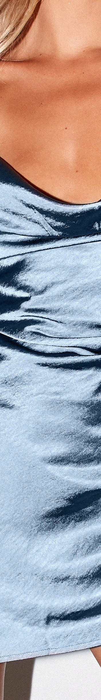 Cowl Neck Satin Slate Blue Mini Party Slip Dress | Paiva – motelrocks ...