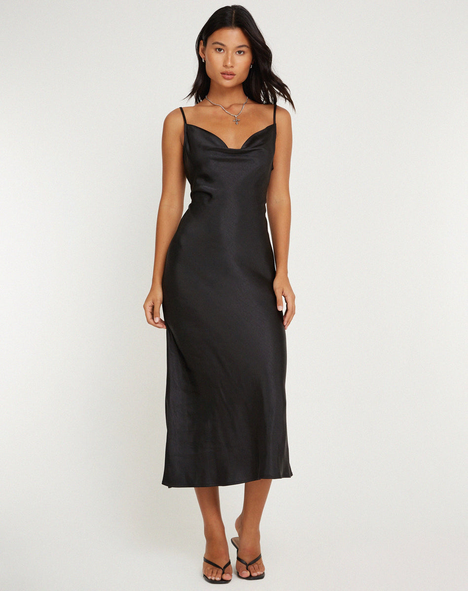 Satin Black Midi Dress | Palasha – motelrocks-com-us