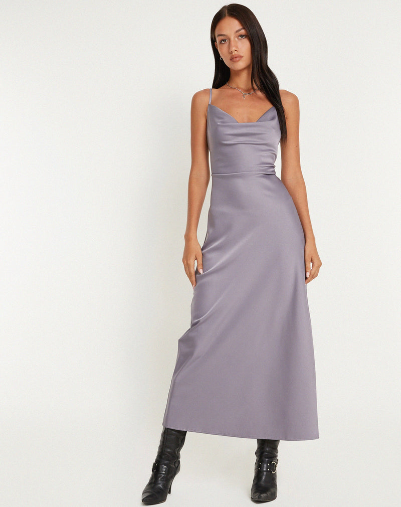 Midaxi Satin Dress in Satin Grey Ridge | Palasha – motelrocks-com-us
