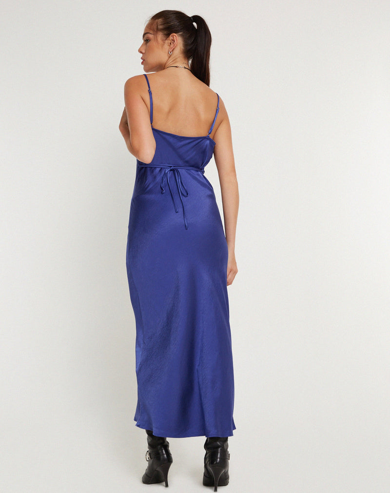 Satin Blue Cowl Neck Midi Dress | Palasha – motelrocks-com-us