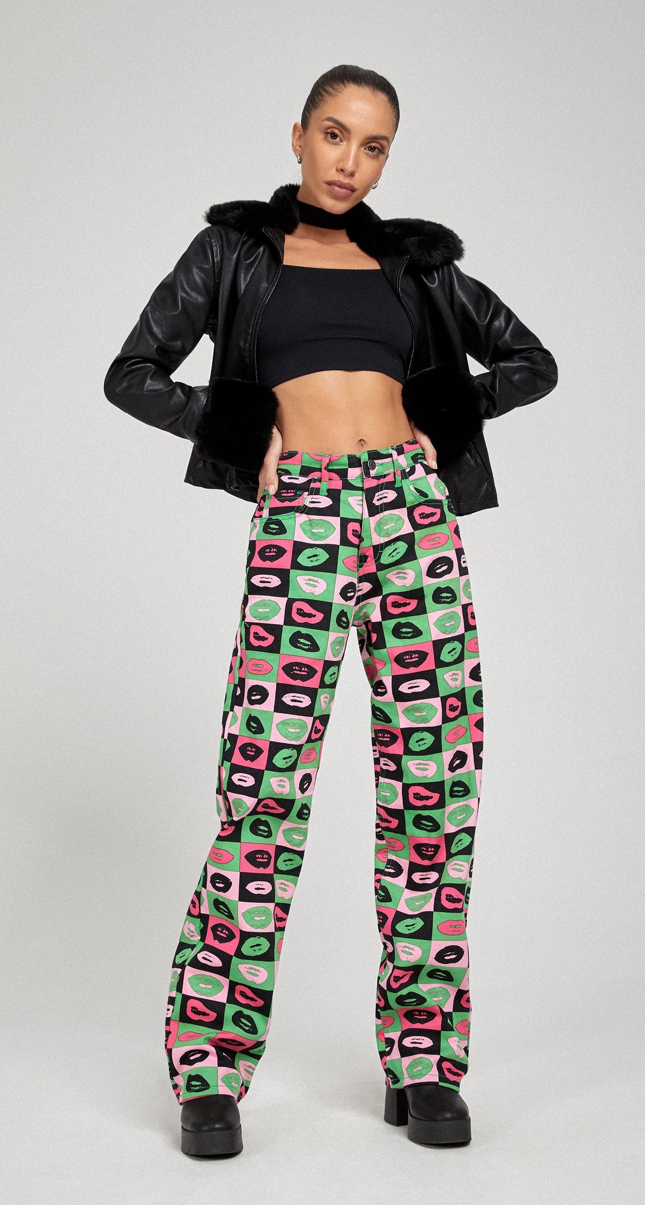 Lip Print 90's Wide Leg Jeans | Parallel – motelrocks-com-us