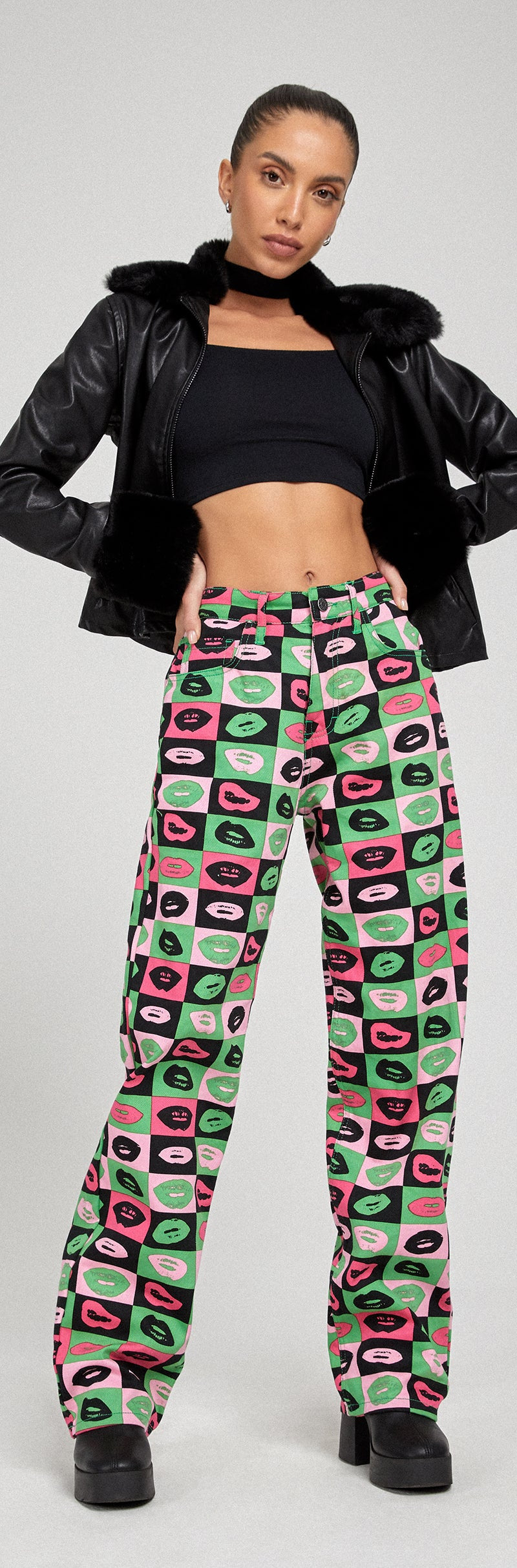 Lip Print 90's Wide Leg Jeans | Parallel – motelrocks-com-us