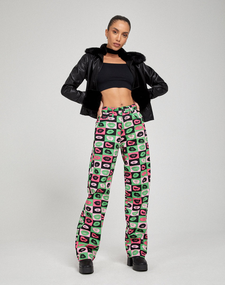 Lip Print 90's Wide Leg Jeans | Parallel – motelrocks-com-us