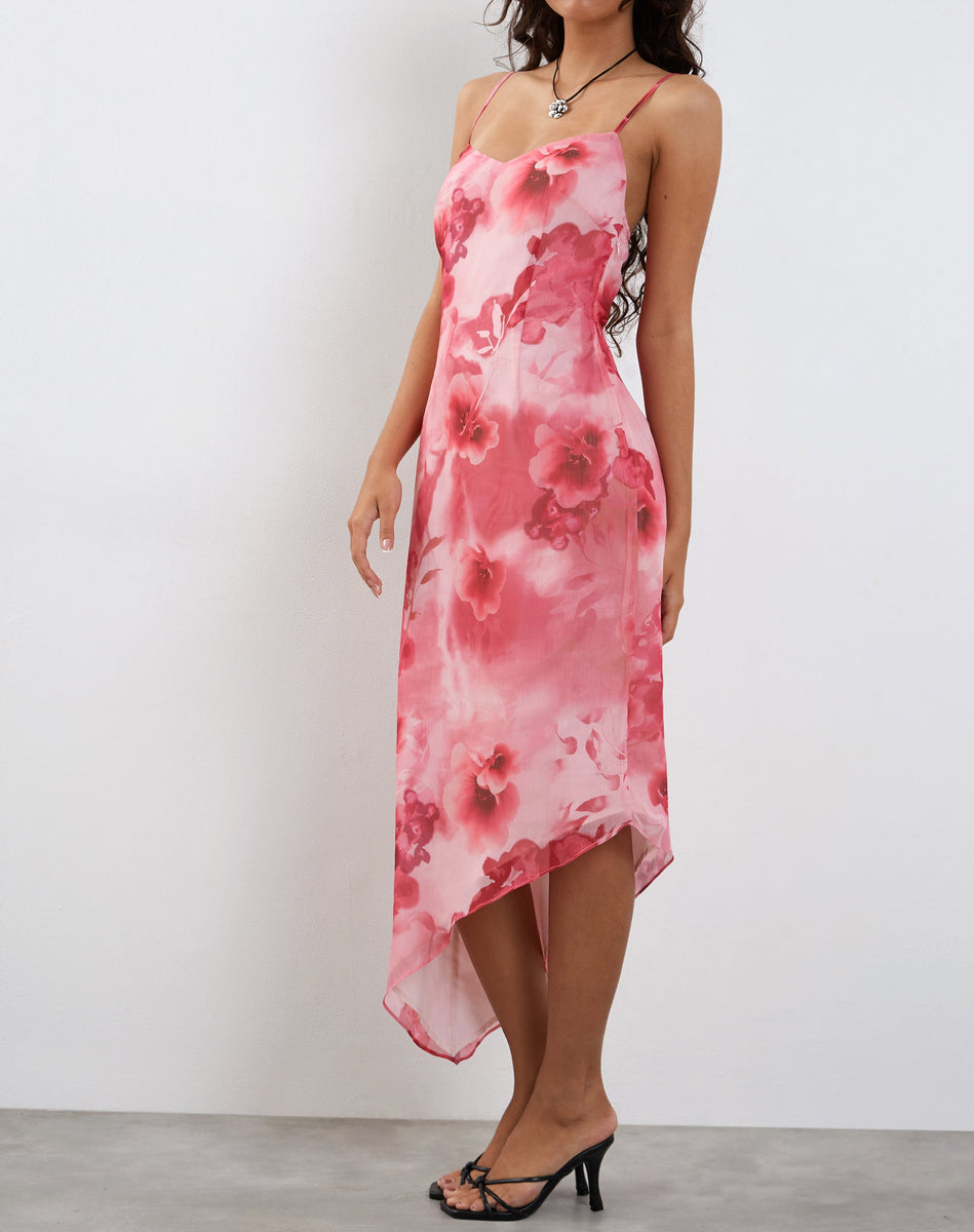 Watercolour Floral Pink Midi Dress | Preston – motelrocks-com-us