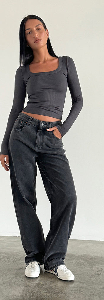 90's Wide Leg Black Denim Jeans | Parallel – motelrocks-com-us